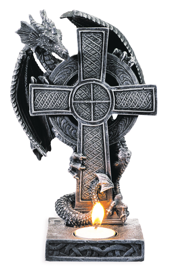 Storia e Magia - Gotico - Candelabro Croce Con Drago